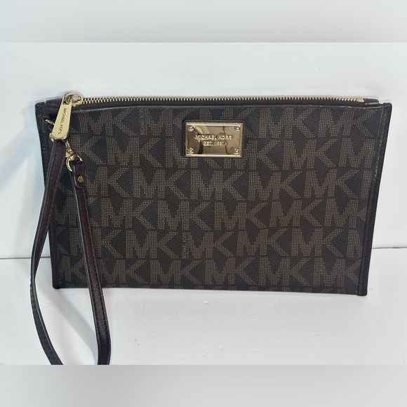 Michael Kors | Bags | Michael Kors Large Monogram Wristlet Brown | Poshmark